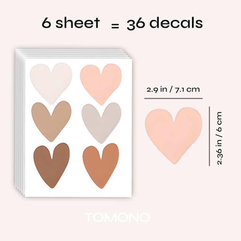 Earth Tone Heart Wall Decals – Peel & Stick Boho Pastel Stickers for ...