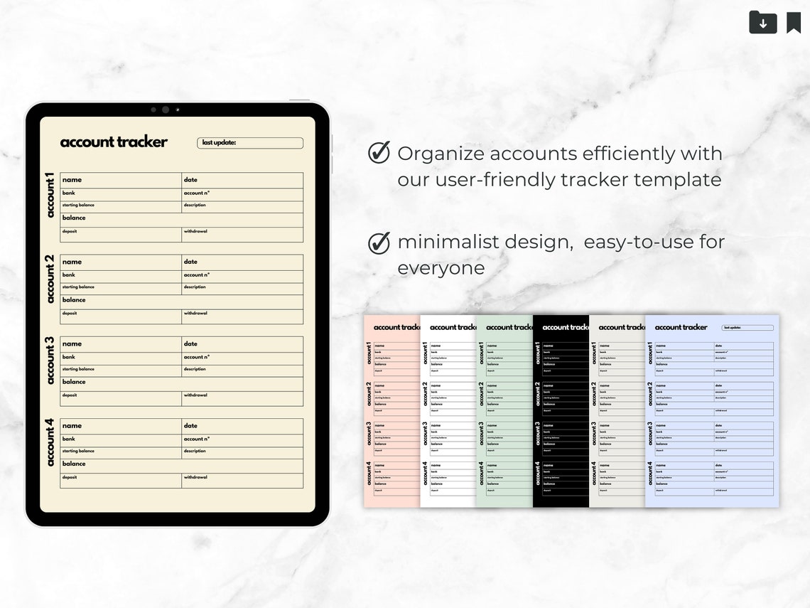 Printable Account Tracker Template for Personal Finance, Multiple ...