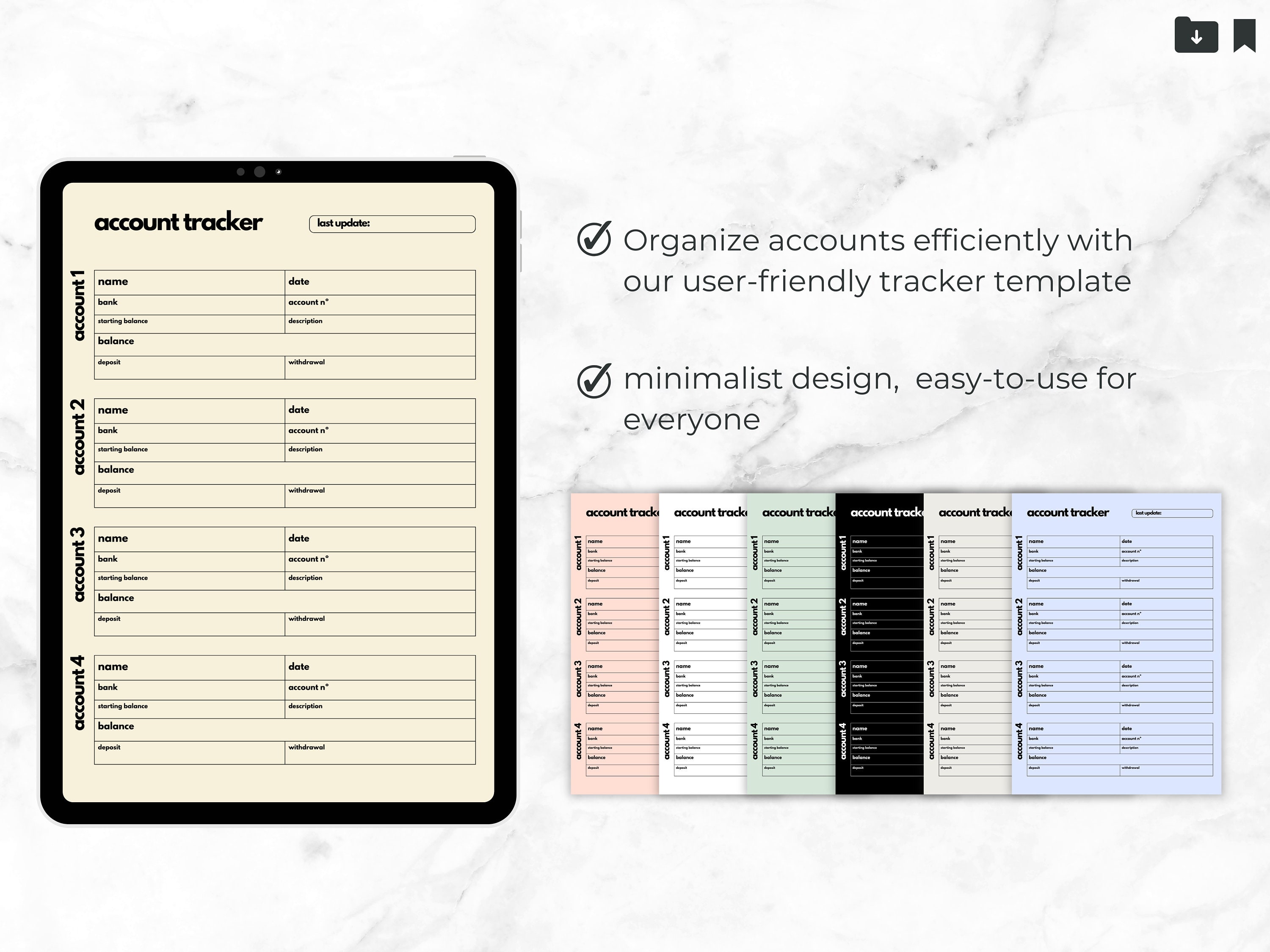 Printable Account Tracker Template for Personal Finance, Multiple ...