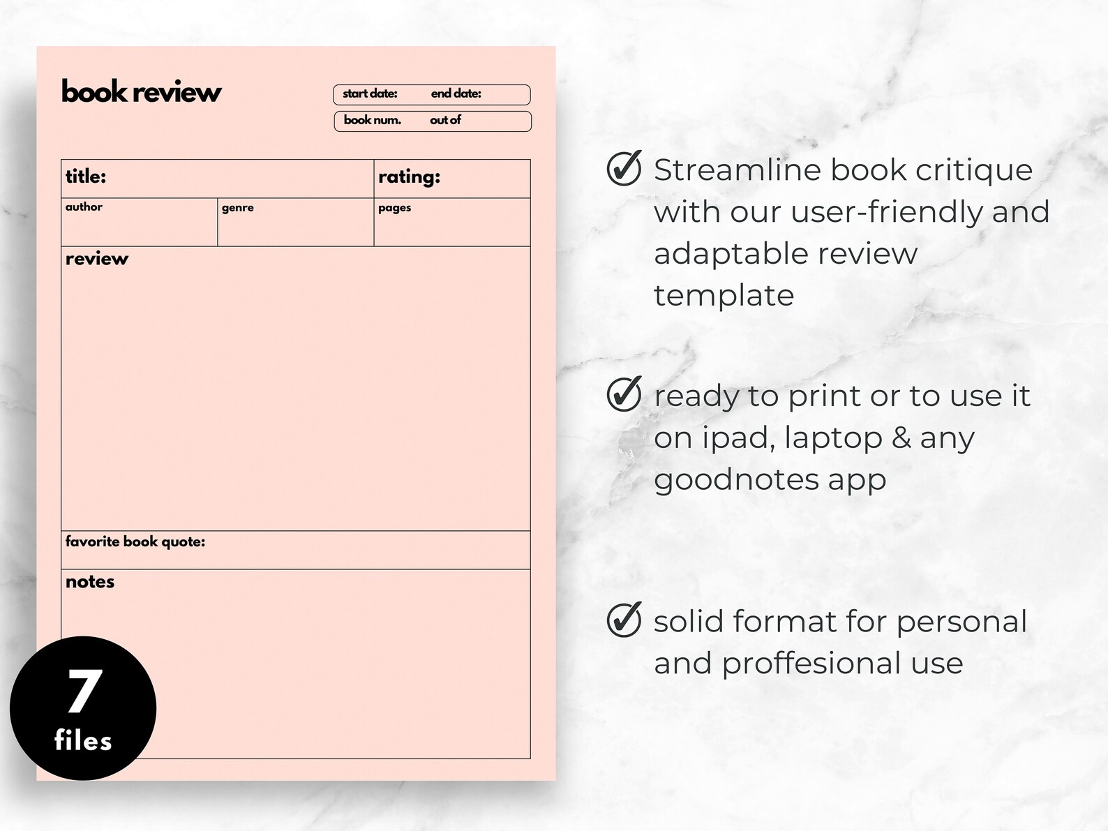 Book Review Printable PDF Template, Organizational Tool for Readers ...