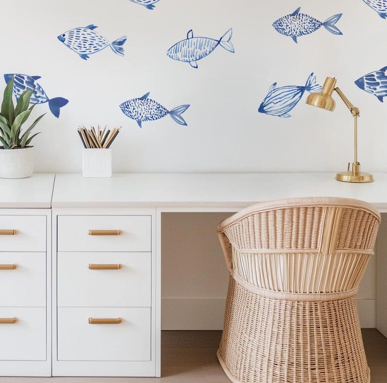 Beach House Watercolor Fish Stickers – Peel & Stick Surfer Room and ...
