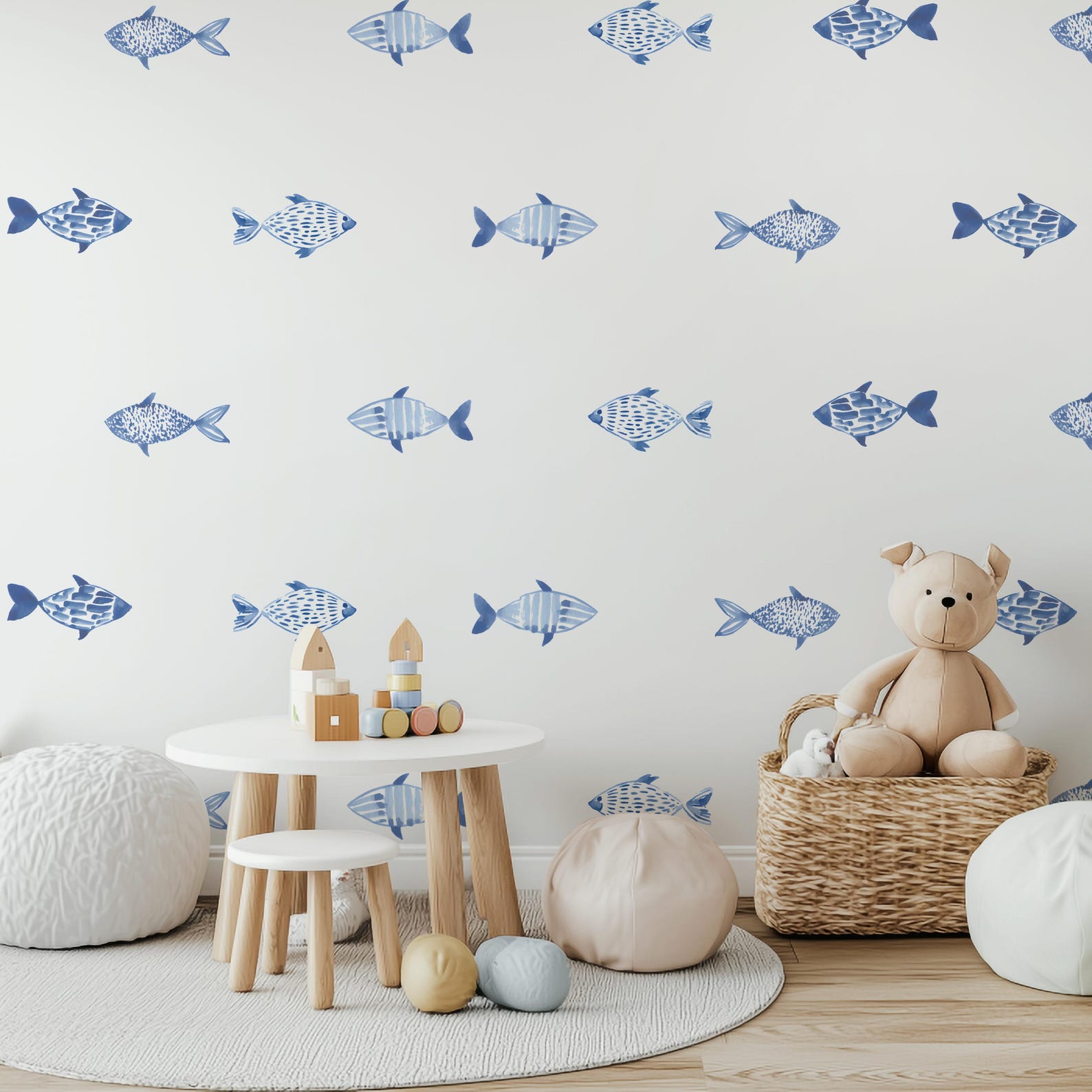 Blue Watercolor Fish Decals – Peel & Stick Aquarium Art, School of Fish ...