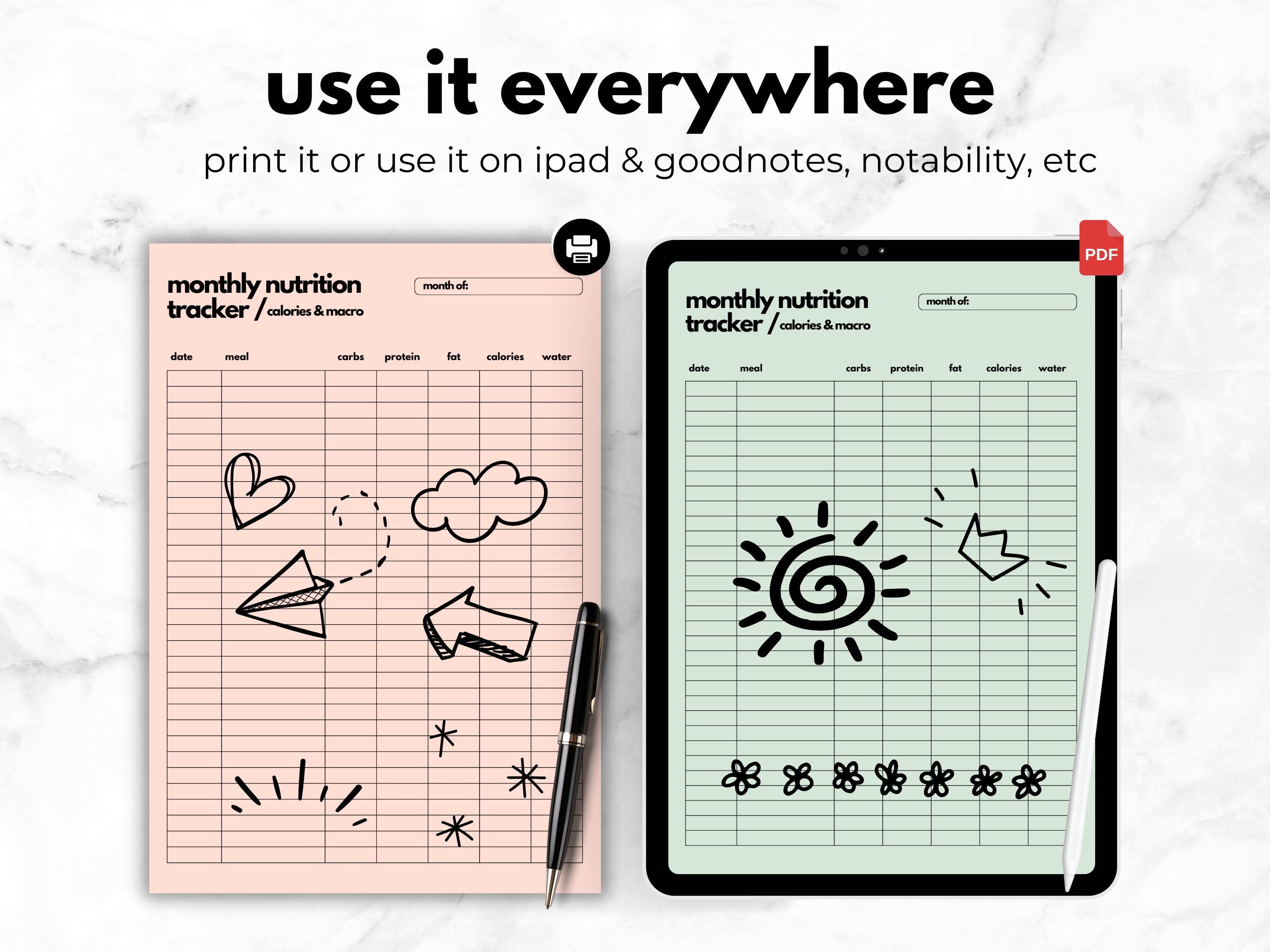 Printable Monthly Nutrition Tracker Calorie & Macro Journal Diet ...