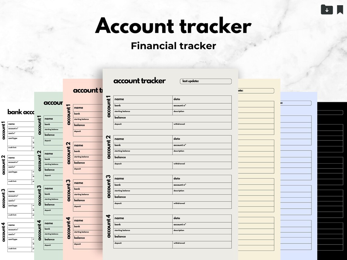 Printable Account Tracker Template for Personal Finance, Multiple ...