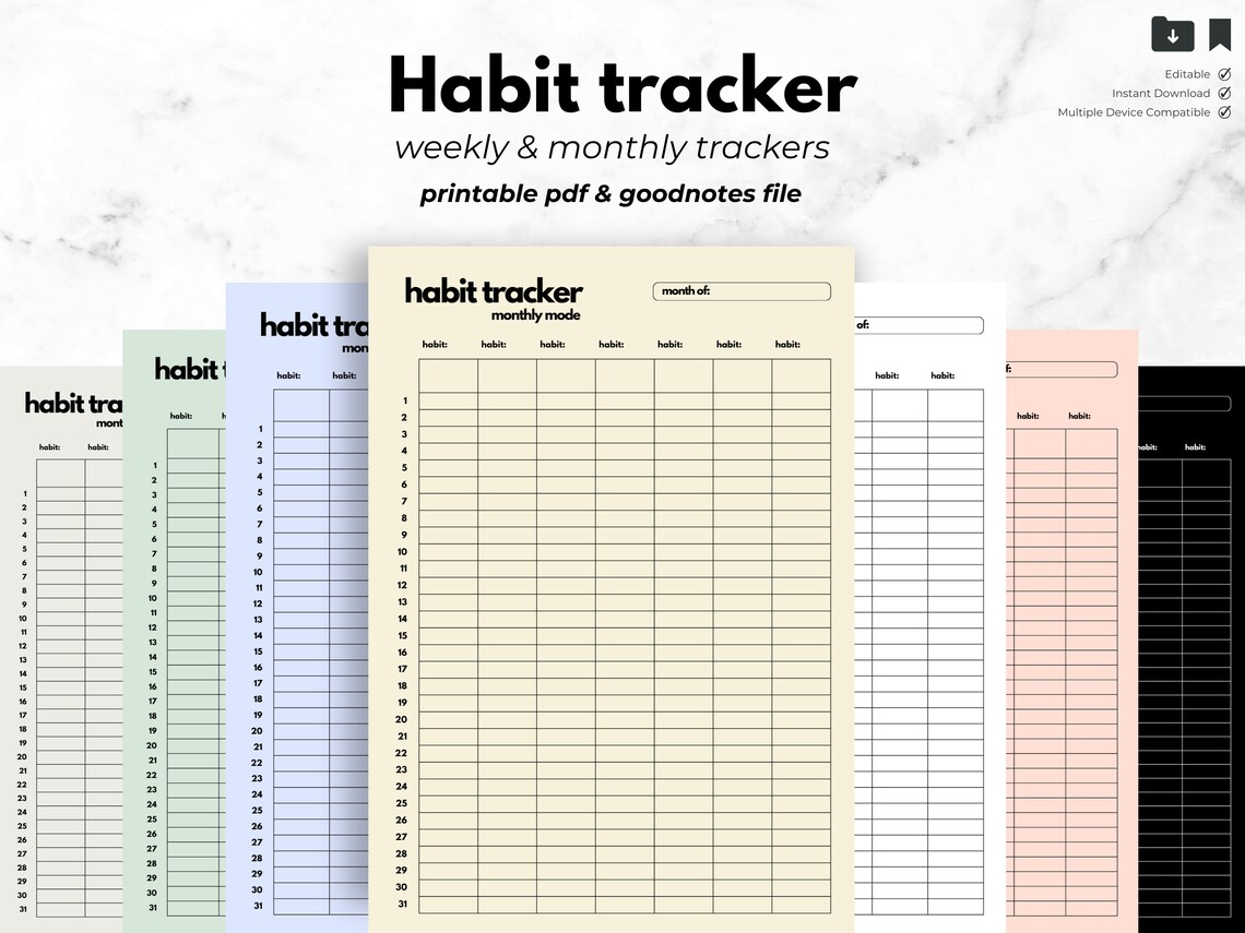 Habit Tracker WEEKLY & MONTHLY Layout Customizable Design Colors ...