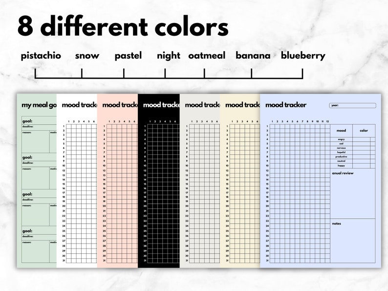 Yearly Mood Tracker Printable Sheets: Monthly Template, Daily Emotional ...