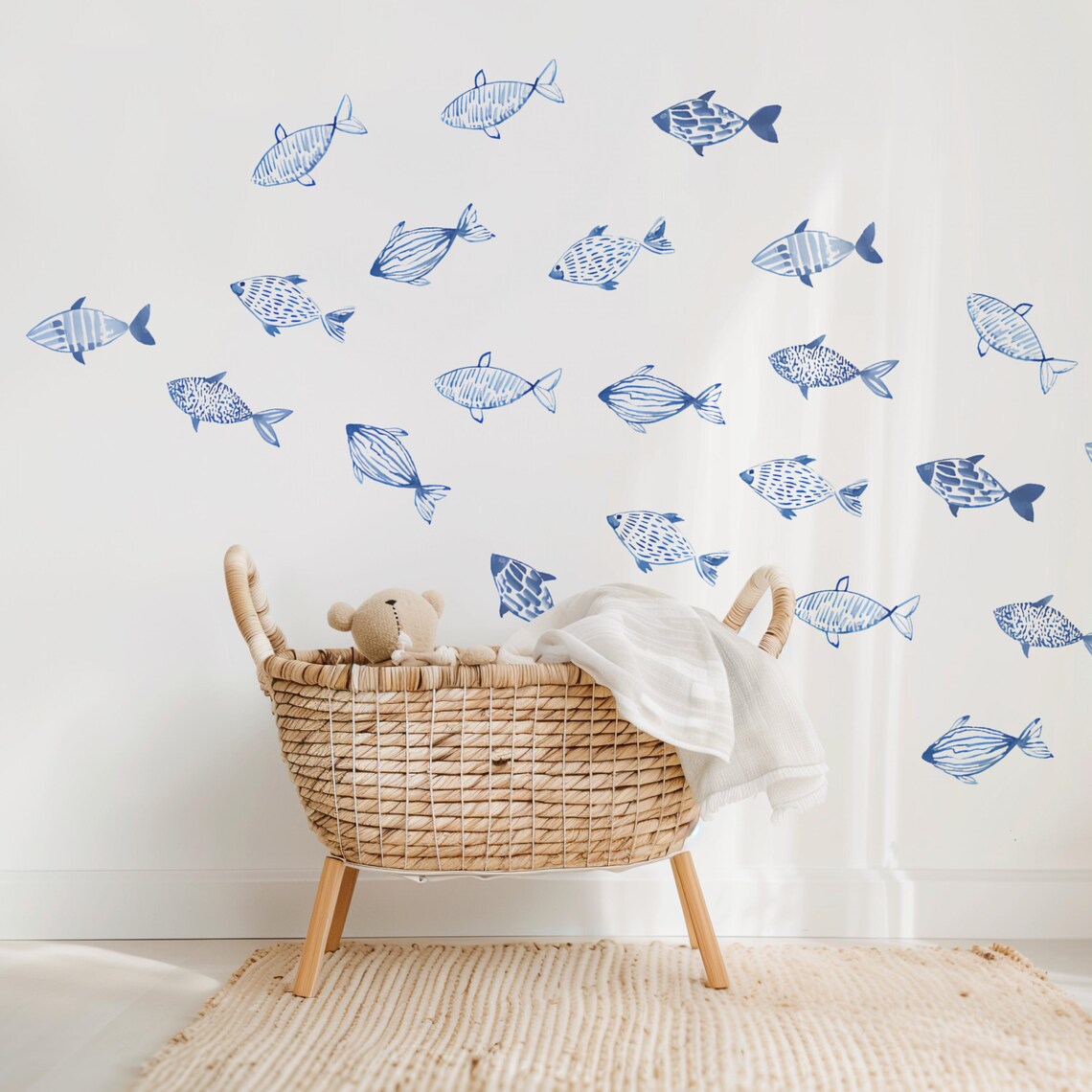 Blue Watercolor Fish Decals – Peel & Stick Aquarium Art, School of Fish ...