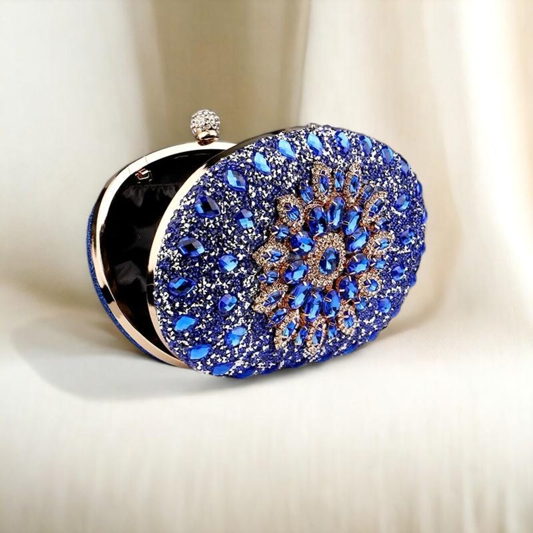 Luxury Blue Crystal Diamond Clutch Bag Elegant Evening Purse Glamorous ...