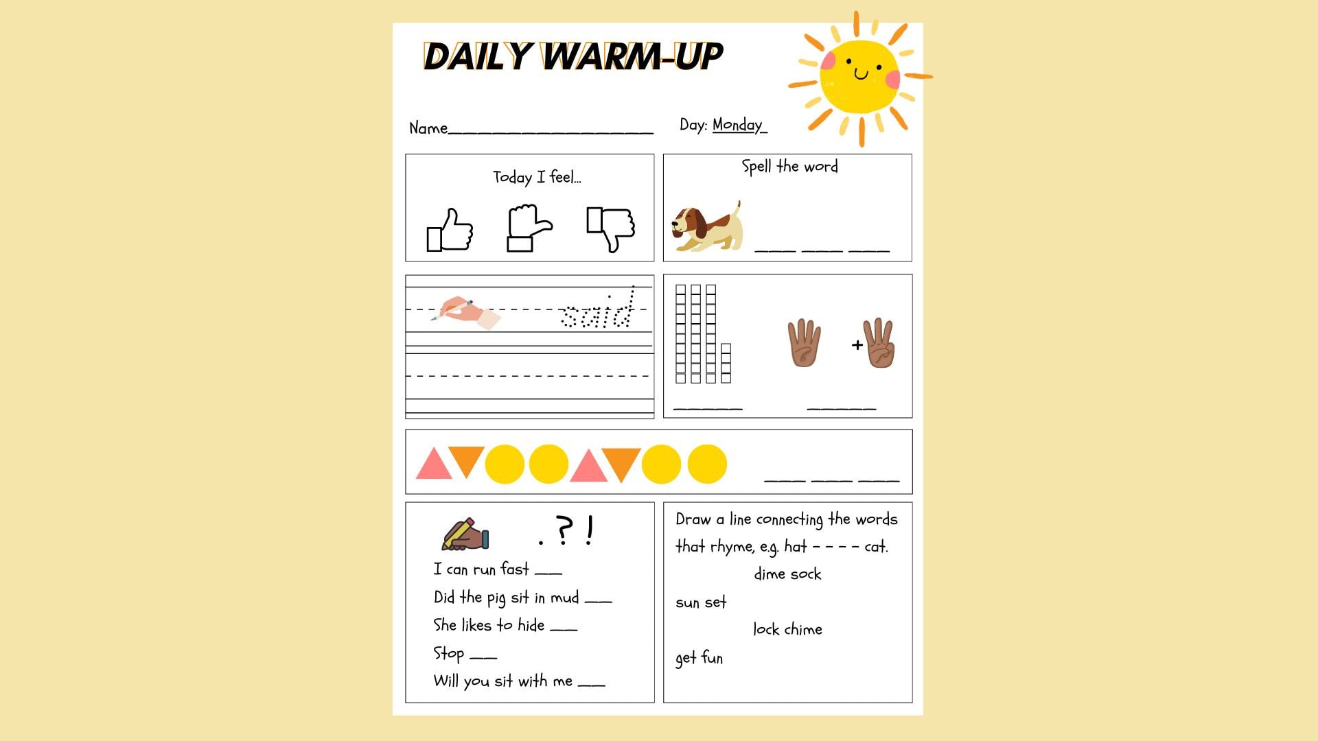 Printable Fun Daily Worksheet for Little Kids Kindergartners First ...