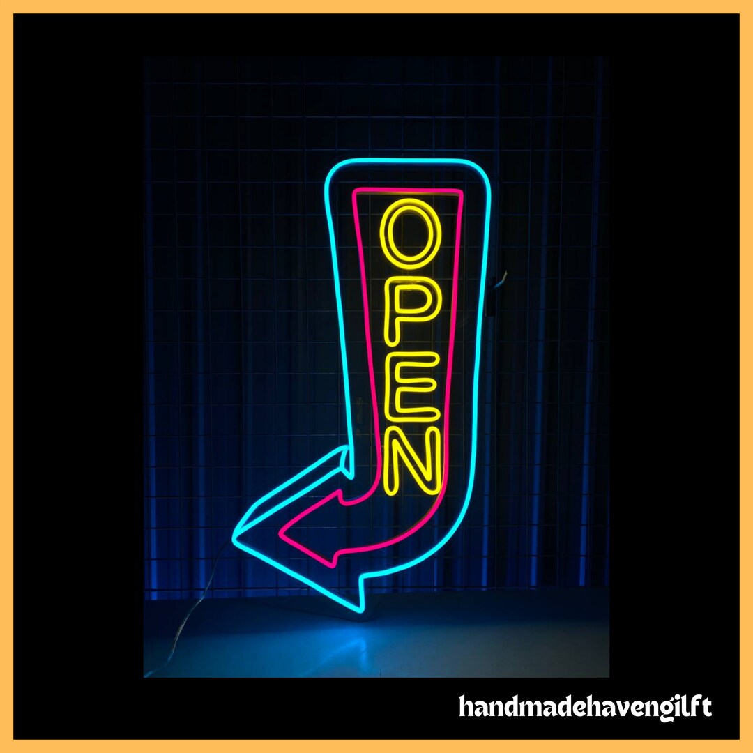 Open Direction Arrow Left Neon Sign, Arrow Open Led Light, Open Arrow ...