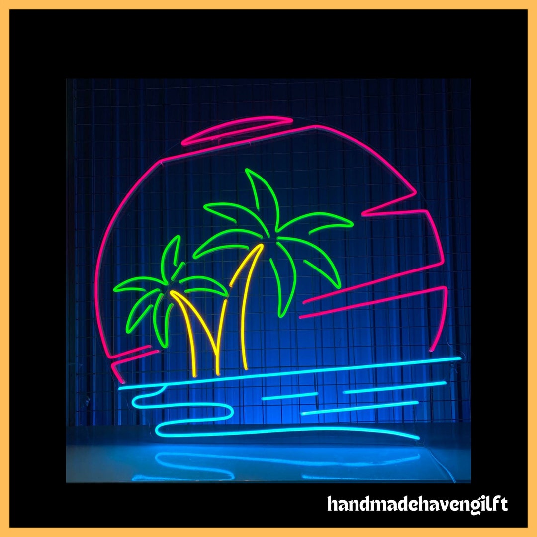 Beach Led Sign, Sun Ocean Waves Palm Tree Neon Sign, Summer Led Light ...