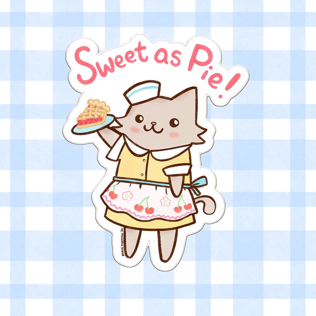 Cat Waitress Sticker – Cute Cherry Pie, Glossy Vinyl Decal - Etsy