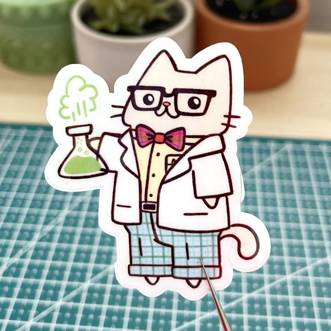 Science Cat Sticker Nerdy Cat Doing Science Sticker, - Etsy