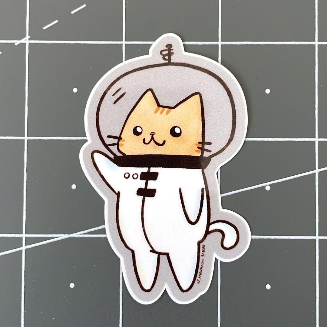 Space Cat Vinyl Sticker - Cute Astronaut Cat Sticker, Cute Space Kitty ...