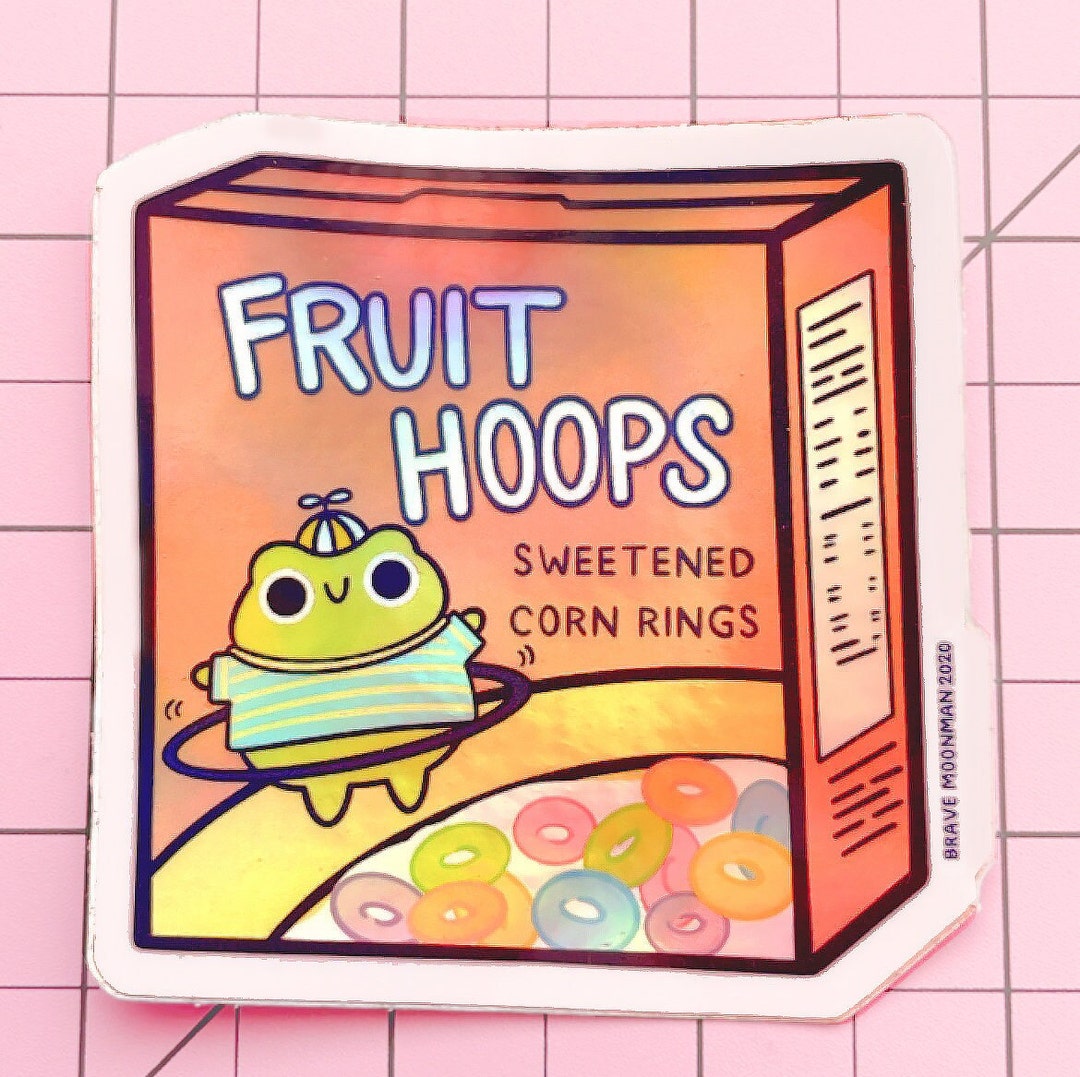 Fruity Cereal Box Sticker, Frog Sticker, Holographic Vinyl Sticker - Etsy