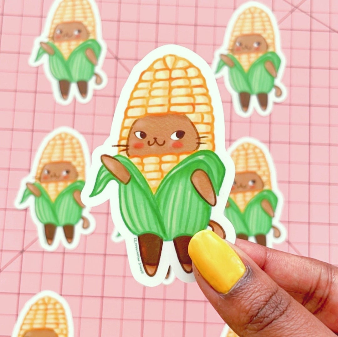 Corn Cat Sticker Cute Cat in Corn Costume Vinyl Sticker, Funny Gift for ...