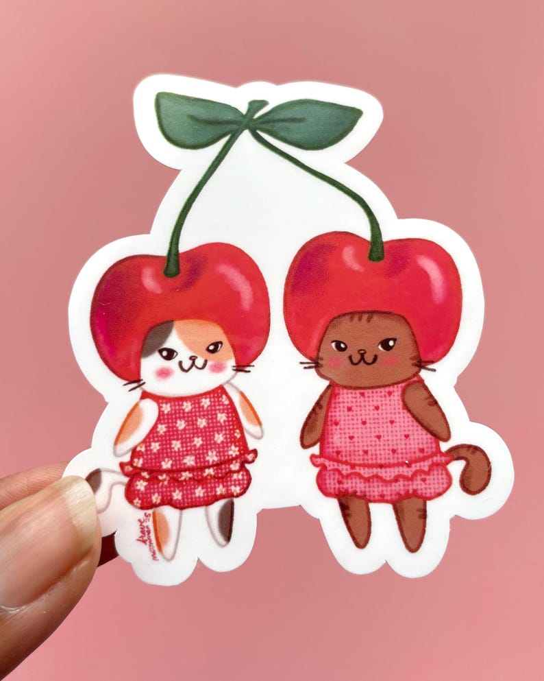 Cherry Cats Vinyl Sticker - Kawaii Fruit Cat Vinyl Decal - Etsy