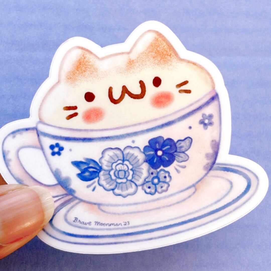 Coffee Cat Sticker Cat Cup Sticker Kawaii Sticker Coffee Sticker Cat ...