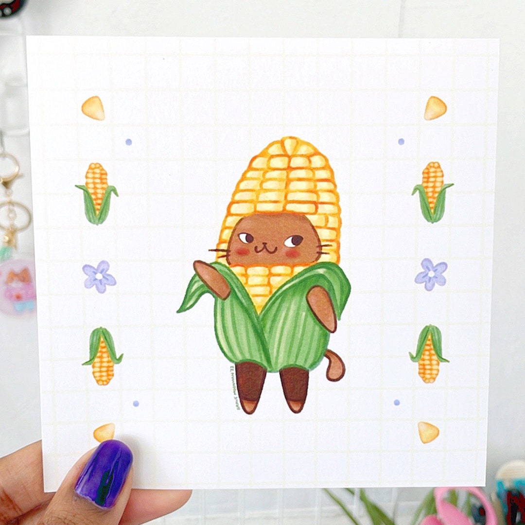 Corn Cat Cute Art Print - Cat in Corn Costume Funny Art Print - Etsy