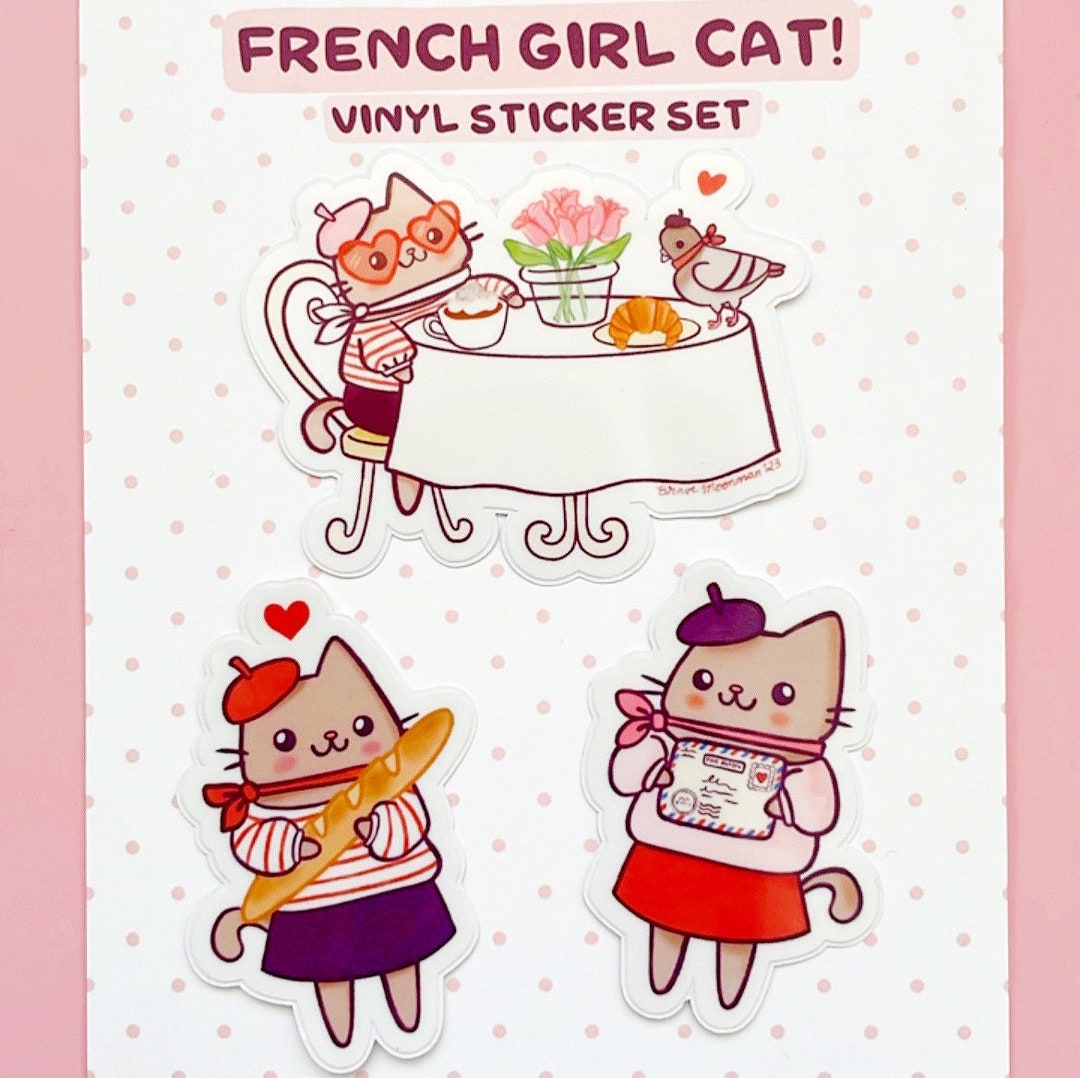 French Girl Cat Vinyl Sticker Set - Etsy