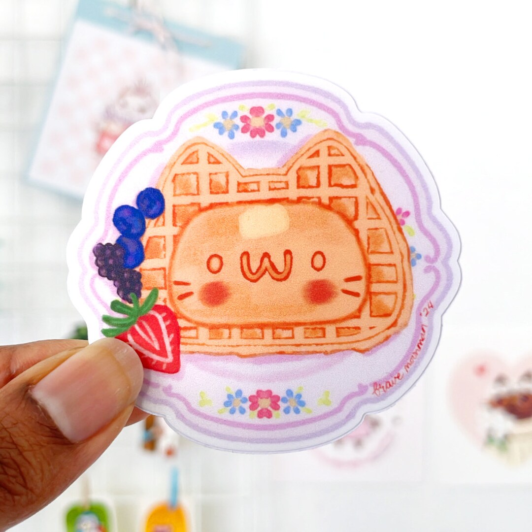 Waffle Cat Sticker - Kawaii Breakfast Sticker, Cute Vinyl Sticker - Etsy