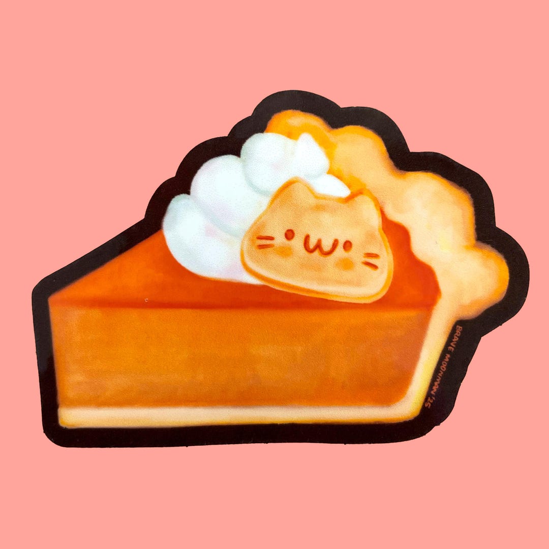 Kawaii Pumpkin Pie Vinyl Decal - Sweet Fall Dessert Sticker With Cat ...