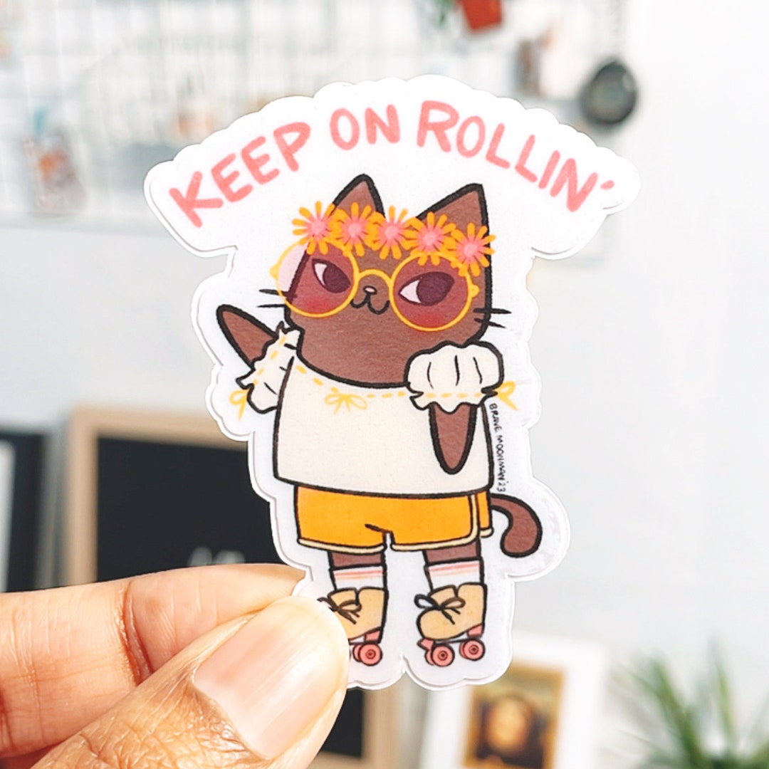 Roller Skating Cat Vinyl Sticker - "keep on Rollin" - Etsy
