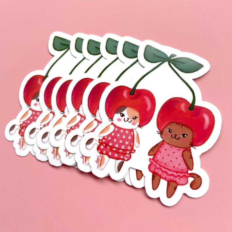 Cherry Cats Vinyl Sticker - Kawaii Fruit Cat Vinyl Decal - Etsy
