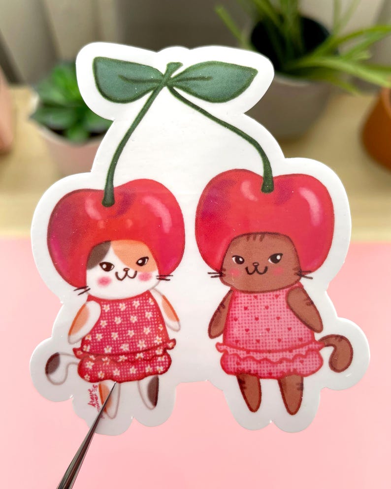 Cherry Cats Vinyl Sticker - Kawaii Fruit Cat Vinyl Decal - Etsy