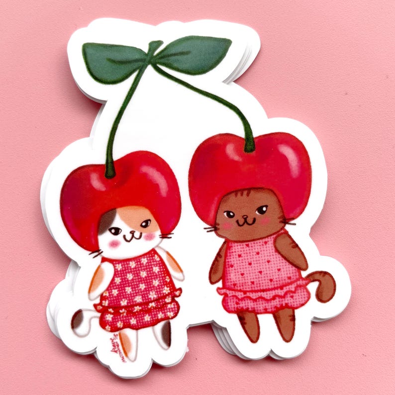 Cherry Cats Vinyl Sticker - Kawaii Fruit Cat Vinyl Decal - Etsy