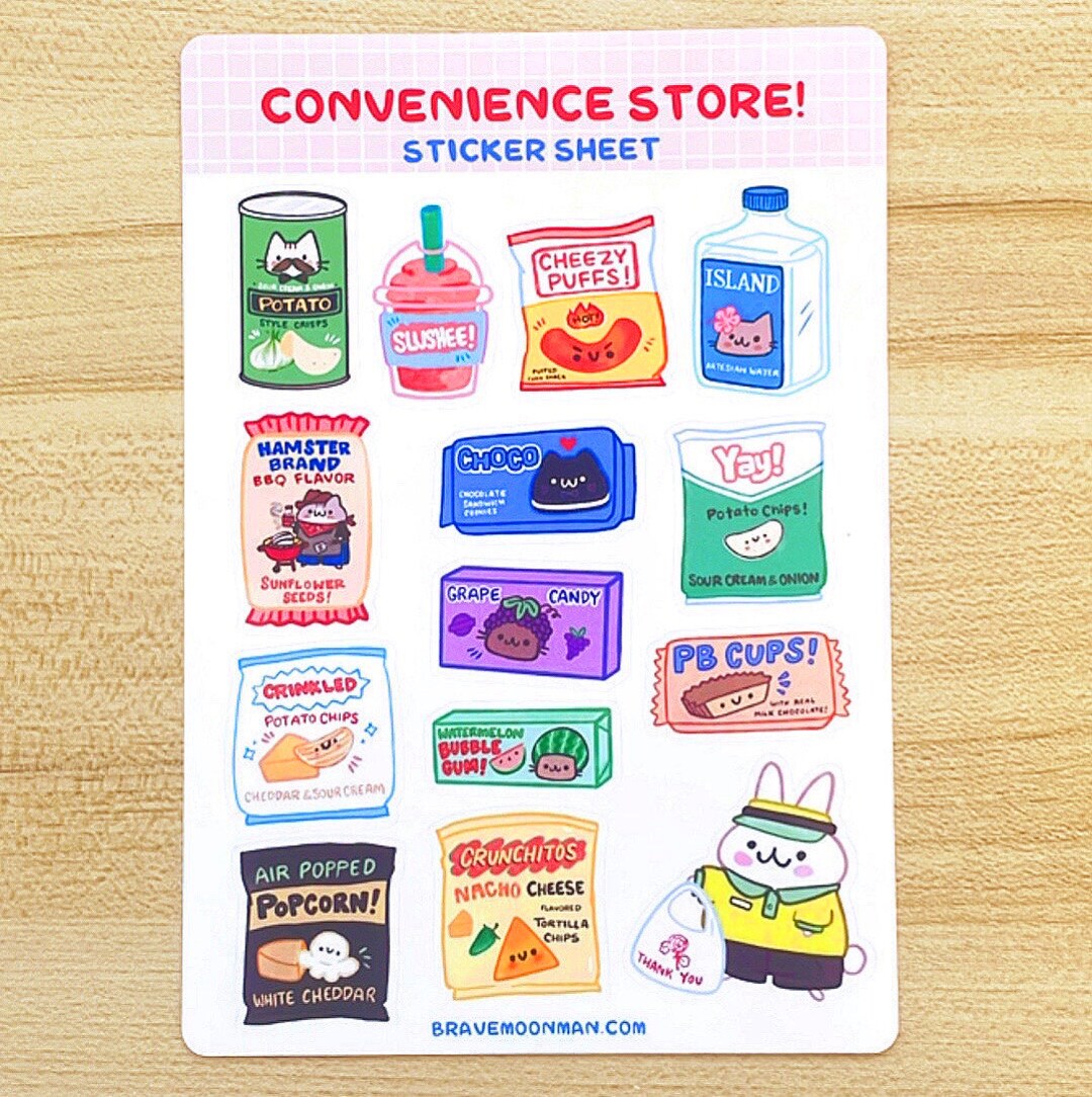 Kawaii Snacks Sticker Sheet - Cute Convenience Store Junk Food Stickers ...