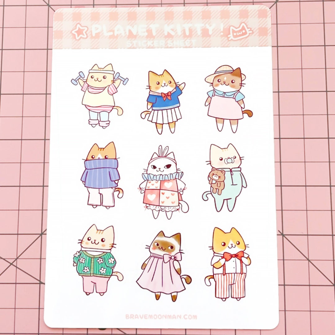Cute Cats of Planet Kitty Sticker Sheet - Cute Feline Friends Kitty ...