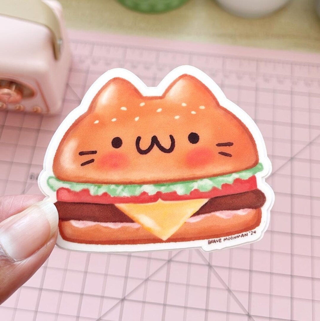 Kawaii Cat Burger Sticker – Food Art Vinyl Decal - Etsy