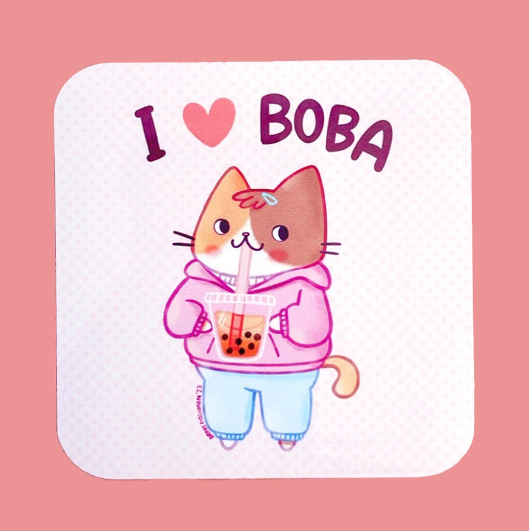 Cute Boba Tea Sticker I Love Boba Sticker, Cute Boba Cat Sticker ...