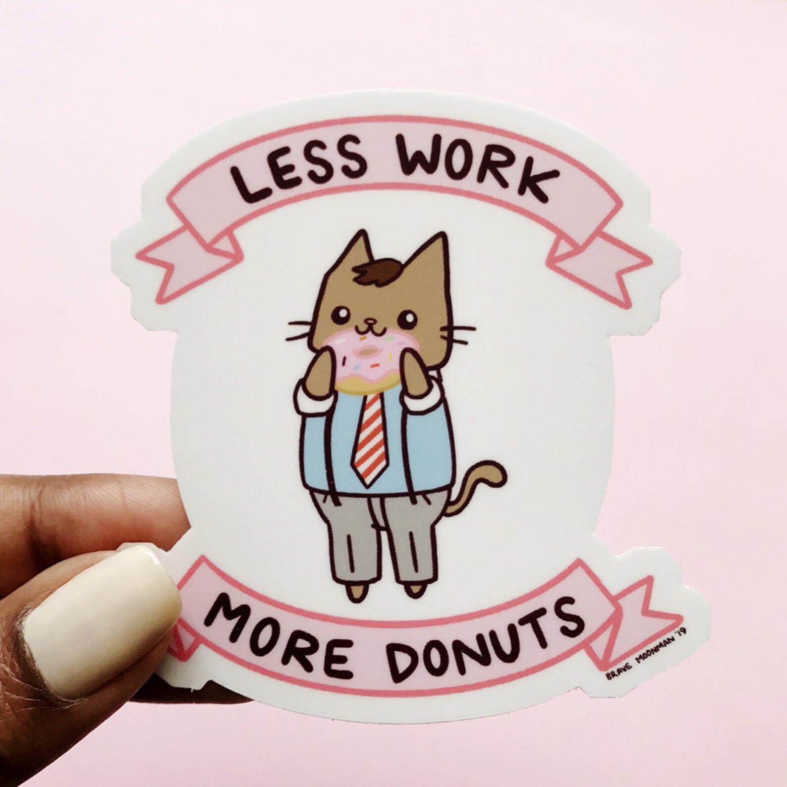 Cute Vinyl Sticker Less Work More Donuts Vinyl Sticker Cat - Etsy