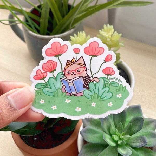 Cat and Reading Stickers - Etsy