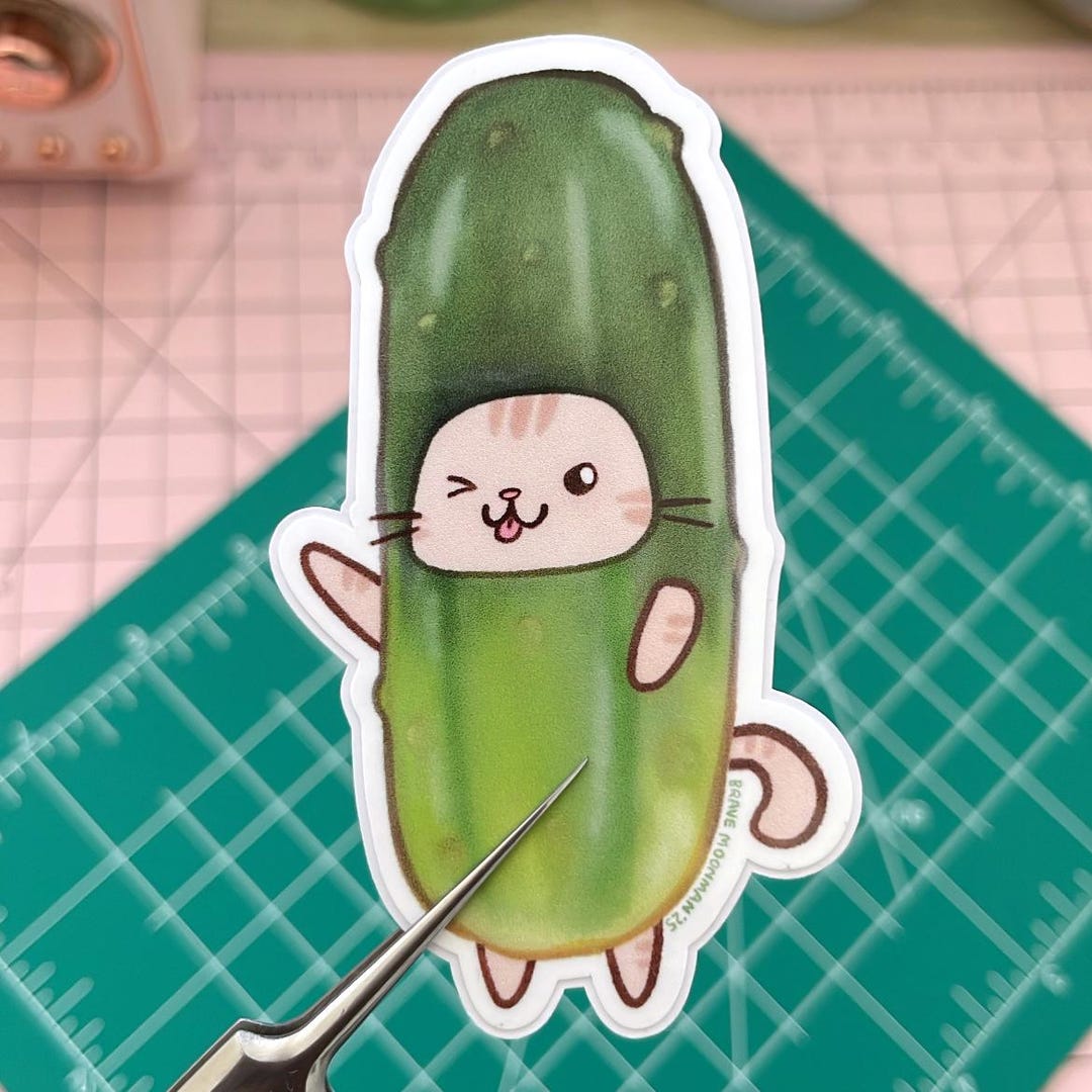 Pickle Cat Sticker: Funny Vinyl Decal - Pickle Lover Gift - Etsy