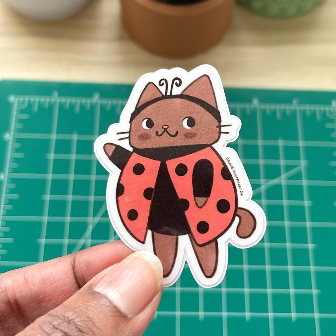 Ladybug Cat Vinyl Sticker - Brave Moonman Art - Etsy