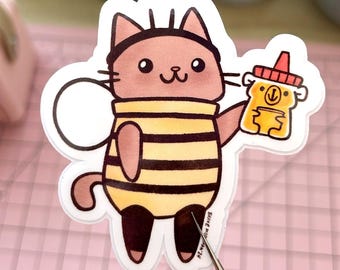 Adorable Kitty Cat Bumble Bee Sticker | Cute Animal Decor, Fun Gifts ...