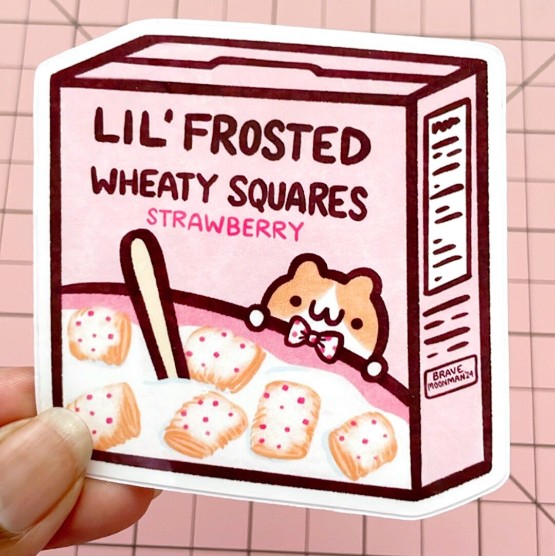 Kawaii Strawberry Cereal Sticker - Cute Cereal Box Sticker, Box of ...