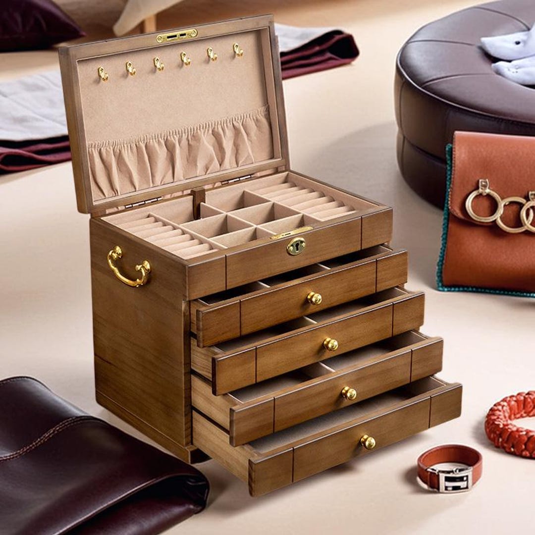 3/4/5 Layer Wooden Jewelry Box, Lockable Jewelry Box, Jewelry Storage ...