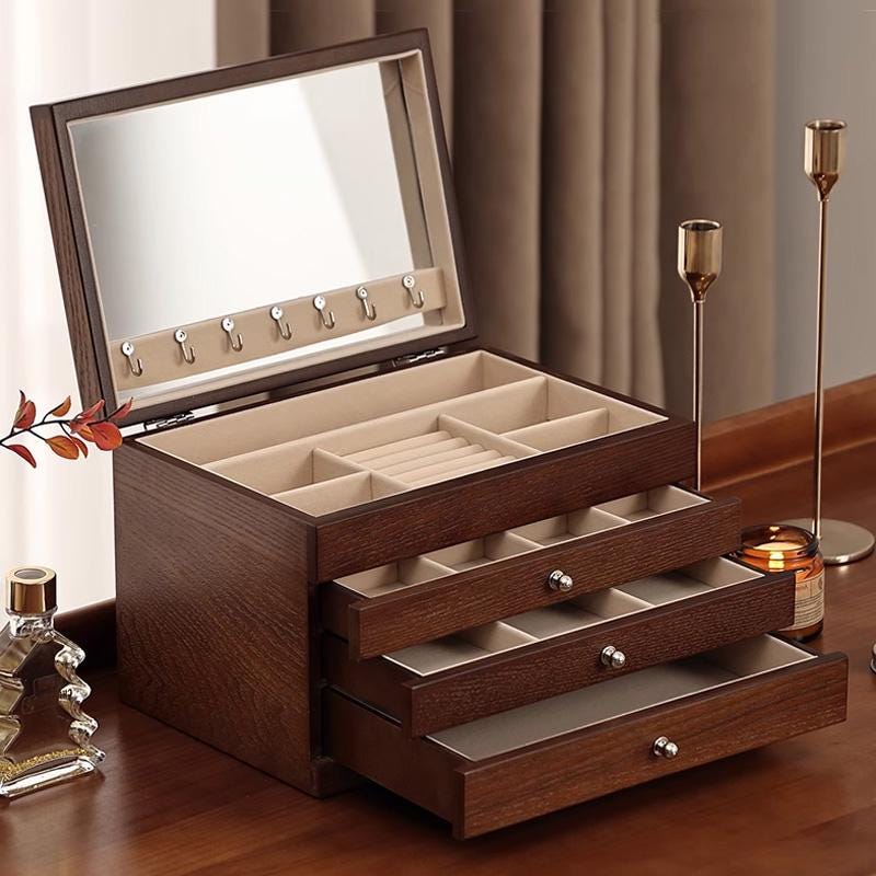 Jewelry Box With 4 Drawers, Wooden Jewelry Box With Mirror, Jewelry Box ...