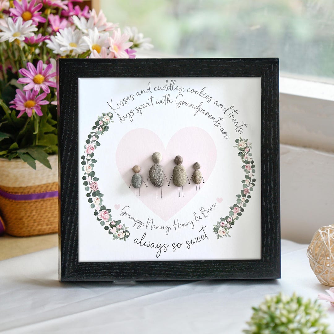 Personalized Gift for Grandparents, Family Pebble Picture Frame, Custom ...