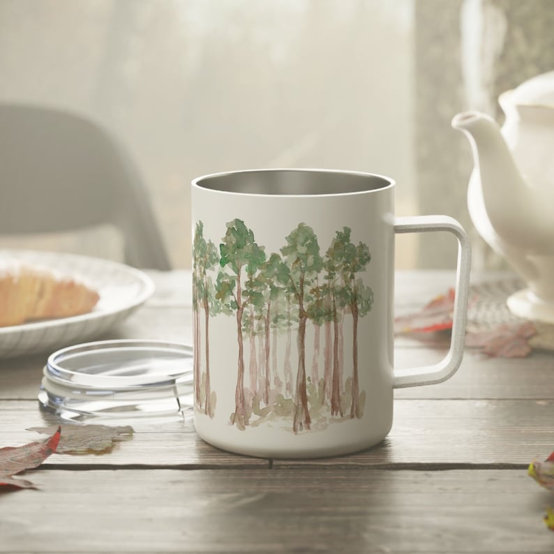 Watercolor Trees Insulated Travel Mug: Steel Campsite Mug With Lid - Etsy