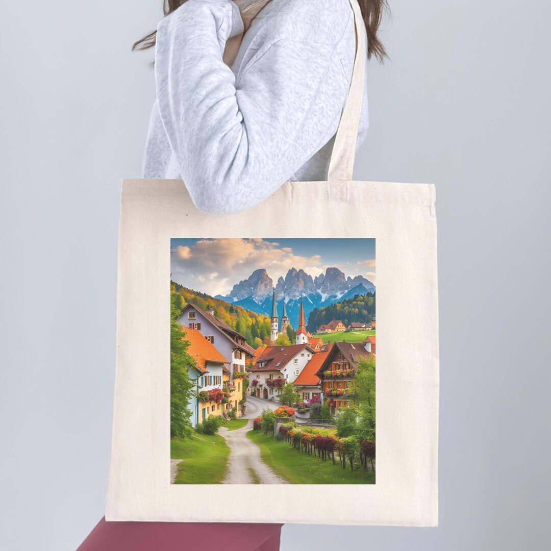 Bavarian Village Tote Bag: Alpine Mountain Scene, Outdoor Lover Gift - Etsy