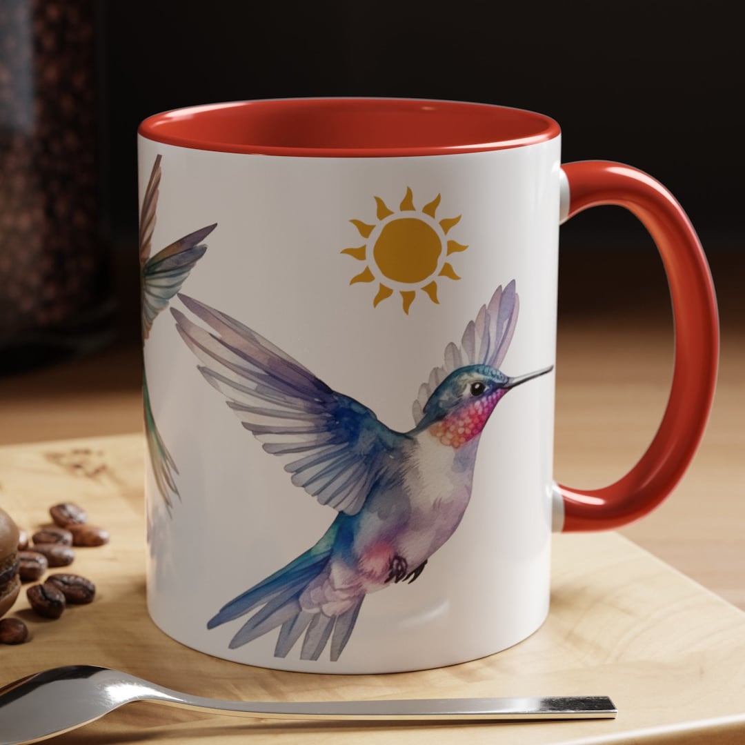 Hummingbird 2-tone 11oz Coffee Mug Bird Lover Gift, Watercolor ...