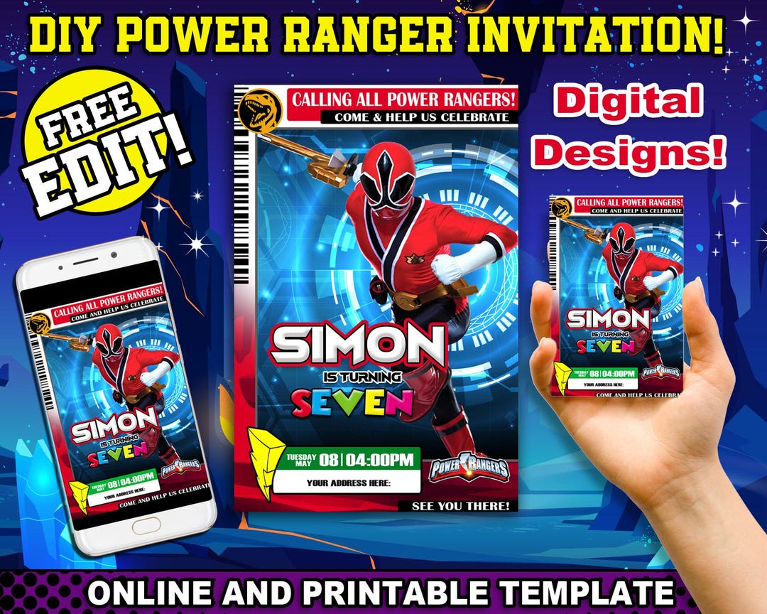 Power Ranger Invitation, Printable Power Ranger Birthday Party, Red ...