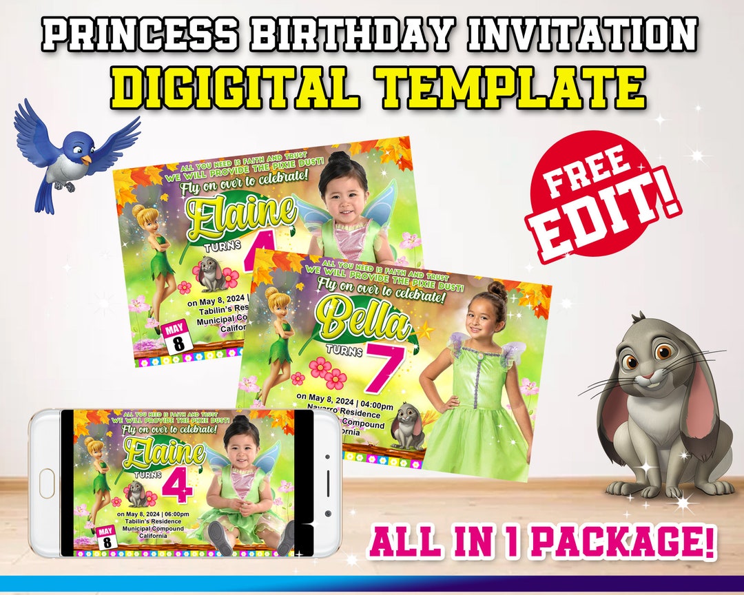 Editable Princess Birthday Template, Princess Birthday Party Invitation ...