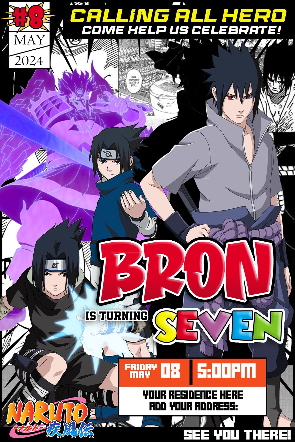 Printable Anime Design Invitation, DIY Manga Theme Birthday, Manga ...