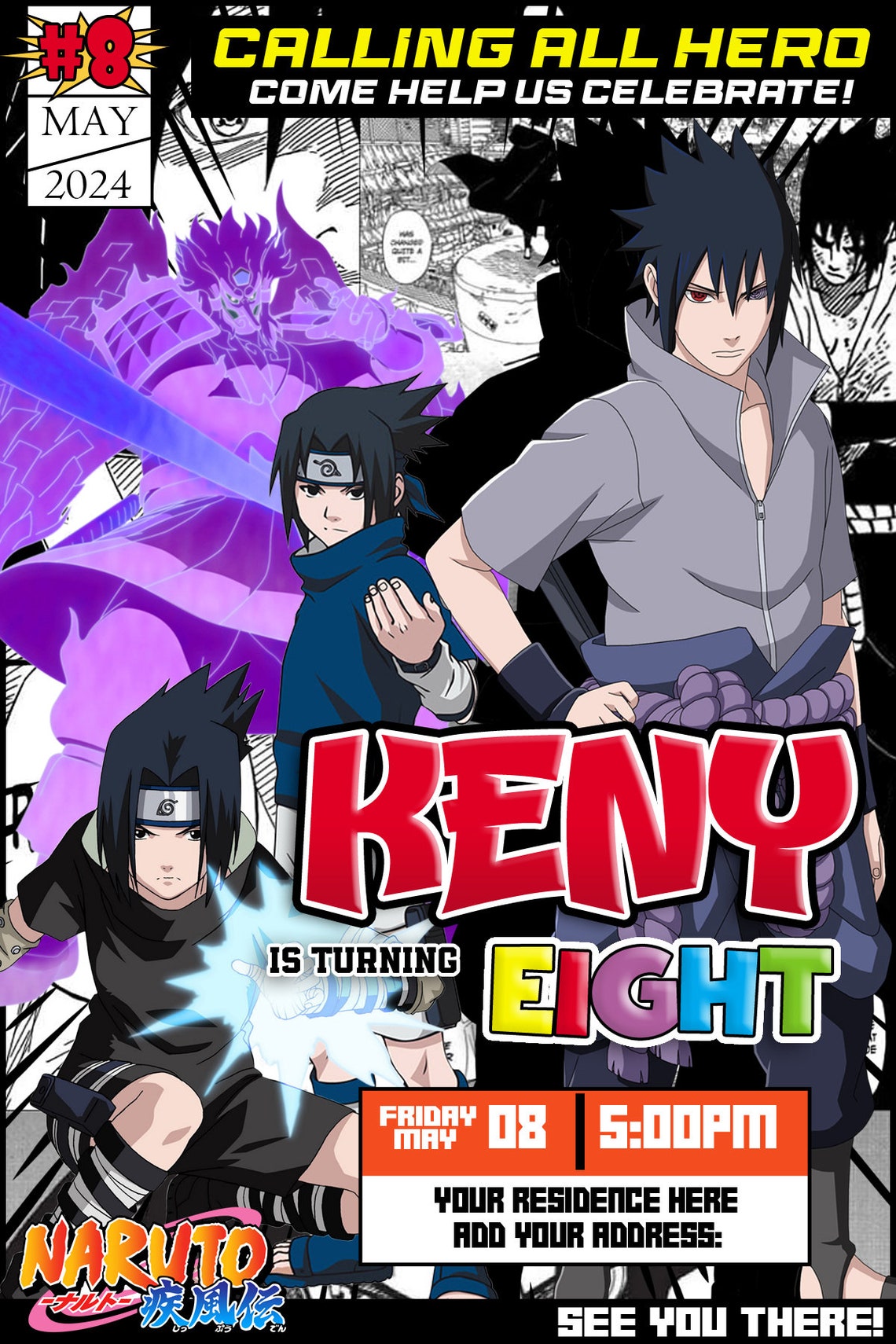 Printable Anime Design Invitation, DIY Manga Theme Birthday, Manga ...